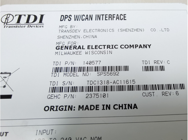 TDI Next Generation Detector Power Supply PN 2375101 140577 for GE ...